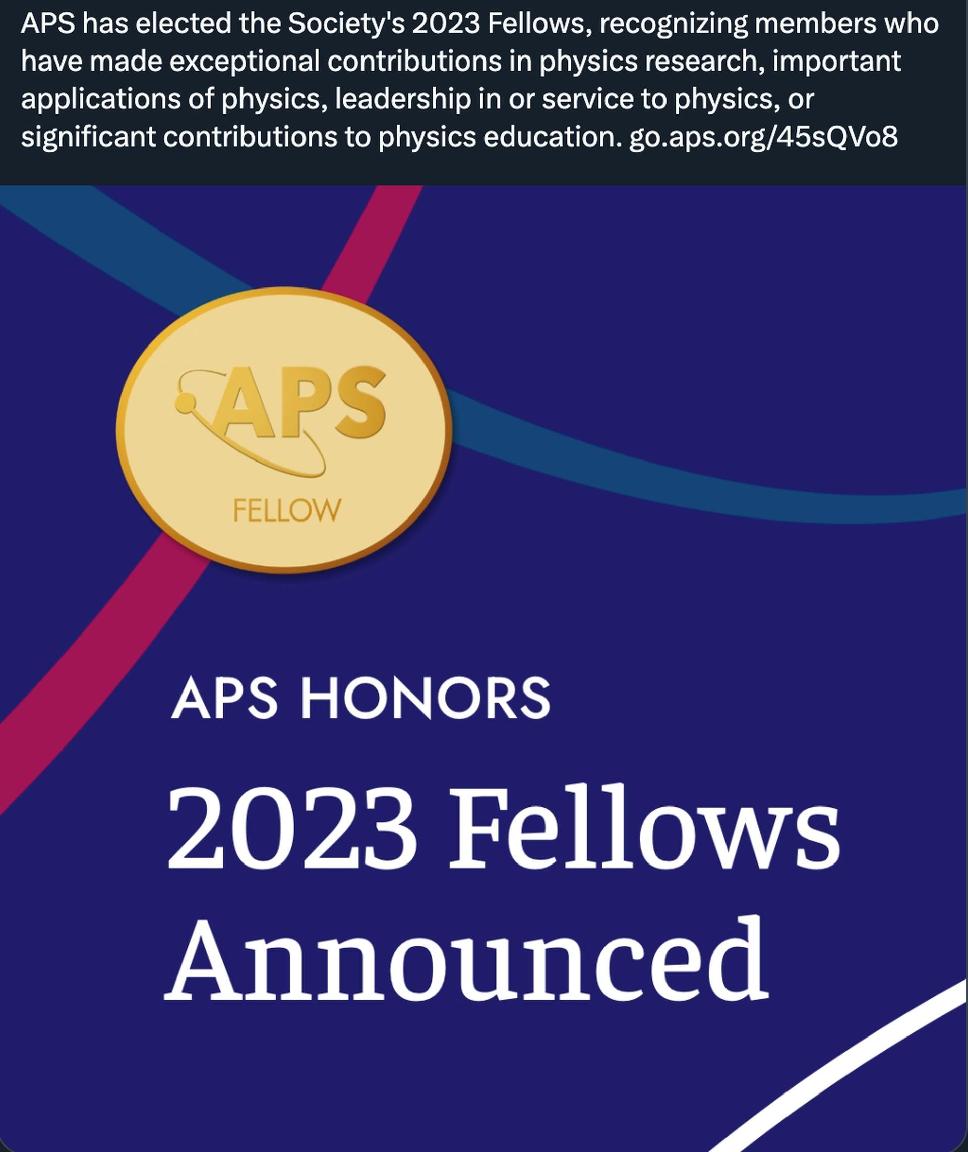 APS HONORS 2023 Fellows Announced | Laboratoire pour l'utilisation des lasers intenses